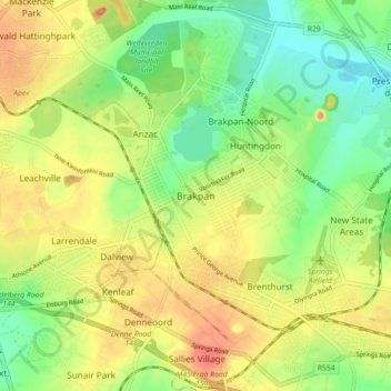 Brakpan topographic map, elevation, terrain