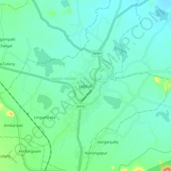 Jagtial topographic map, elevation, terrain