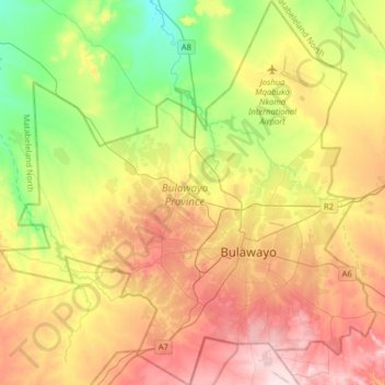 Bulawayo Province topographic map, elevation, terrain