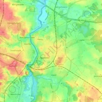 Zgorzelec topographic map, elevation, terrain